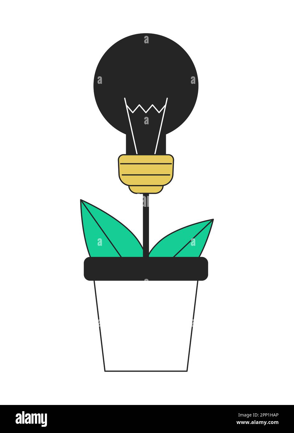 Planting light bulb in pot flat line color vector object Stock Vector ...