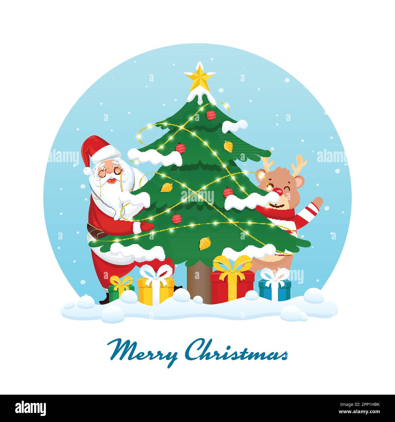 Merry Christmas Greeting Card With Cute Santa Claus Holding Decorative ...