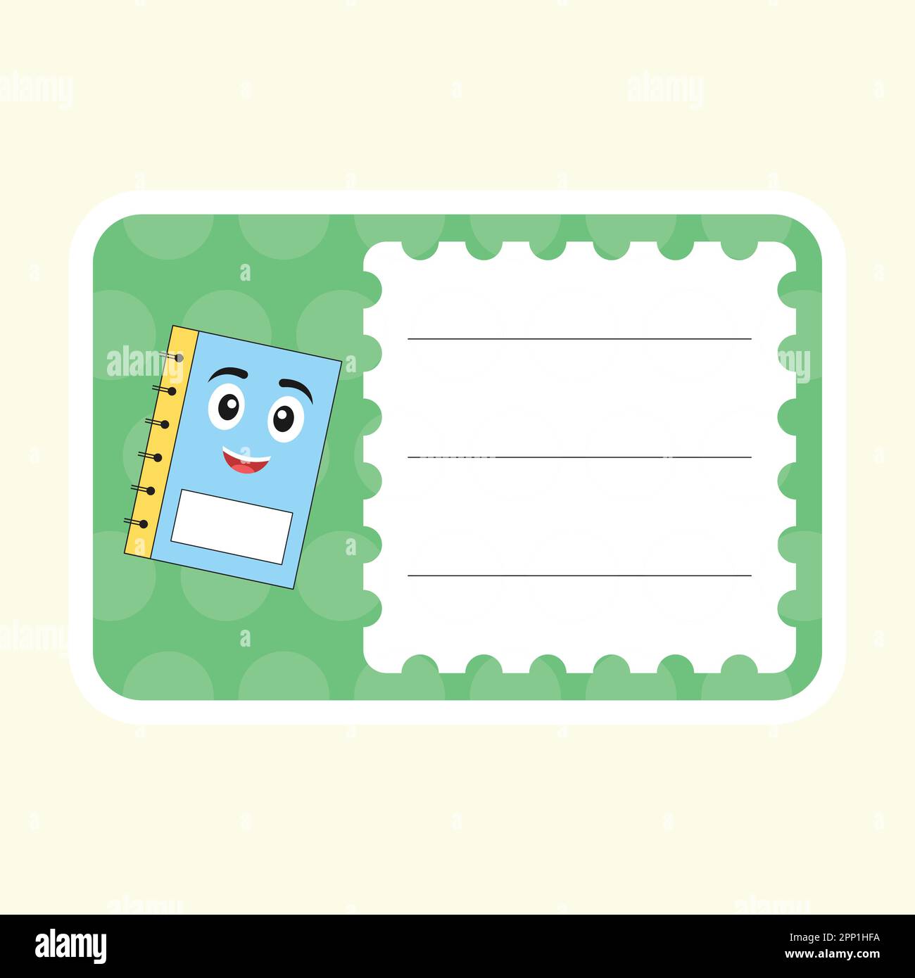 Cartoon Notebook Character Sticker Or Label On On Pastel Yellow ...