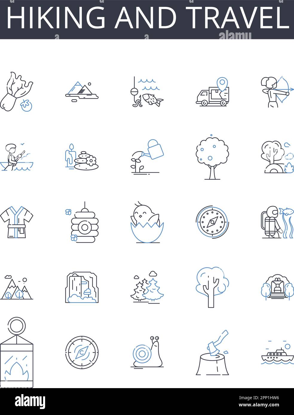 Hiking and travel line icons collection. Adventure escape, Boating ...