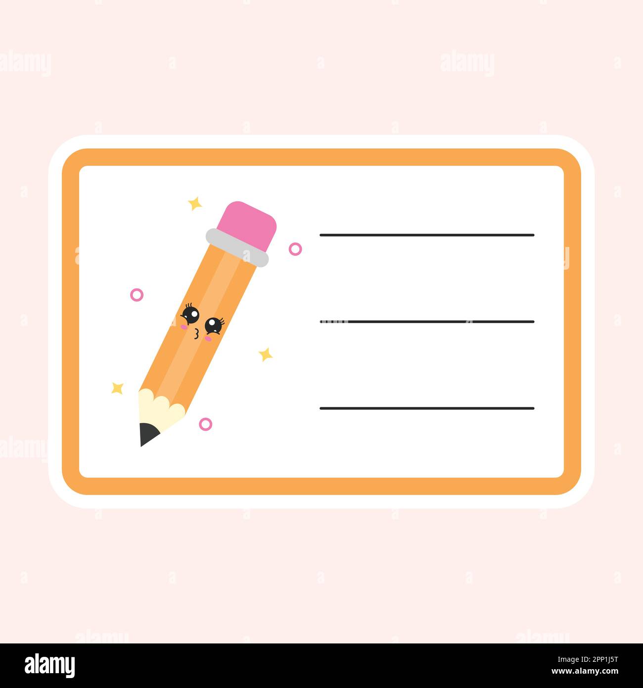 Cartoon Pencil Character Frame Or Notebook Label On Peach Background ...