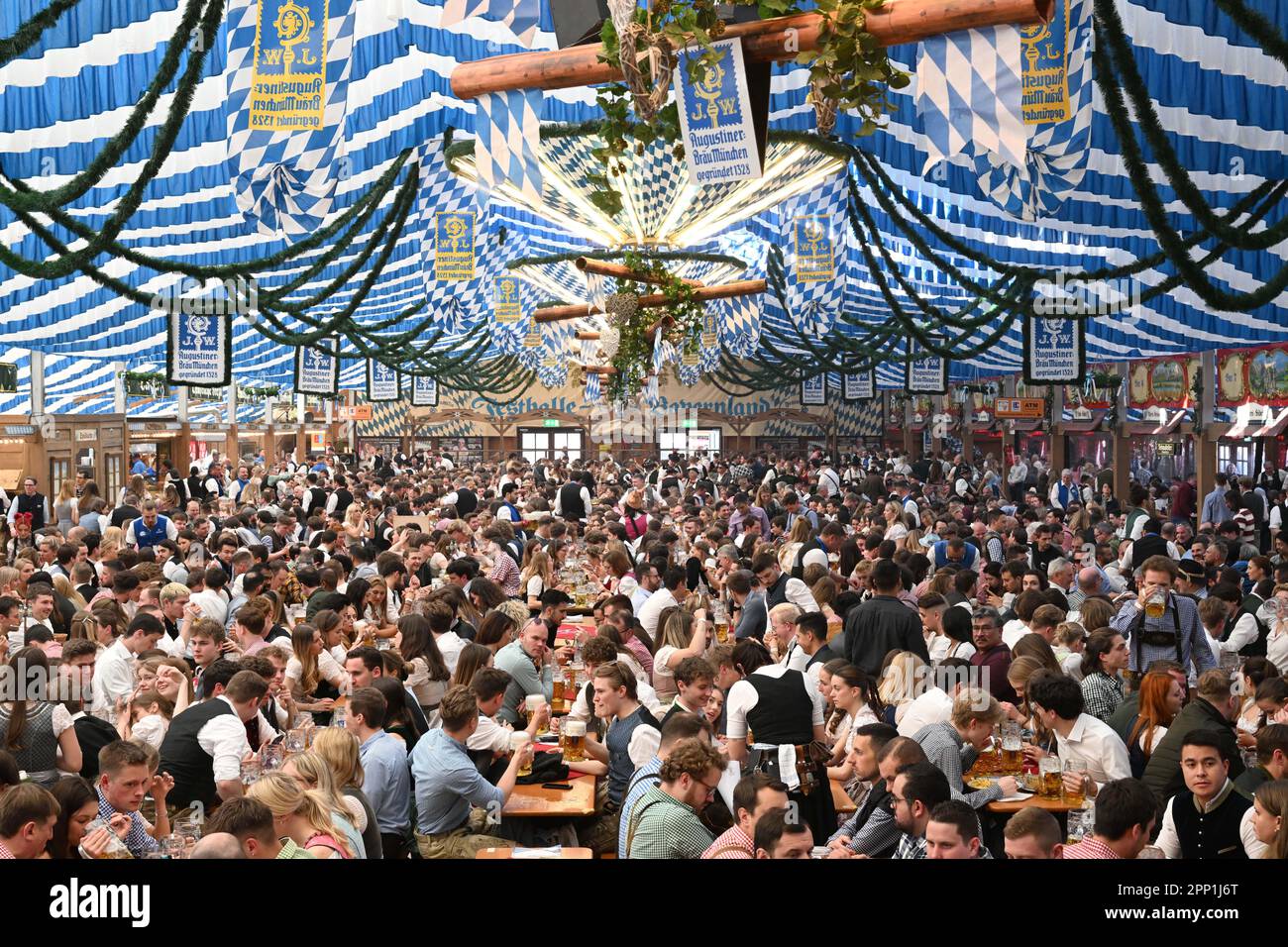 Munich, Germany. 21st Apr, 2023. Guests celebrate in the Festhalle ...