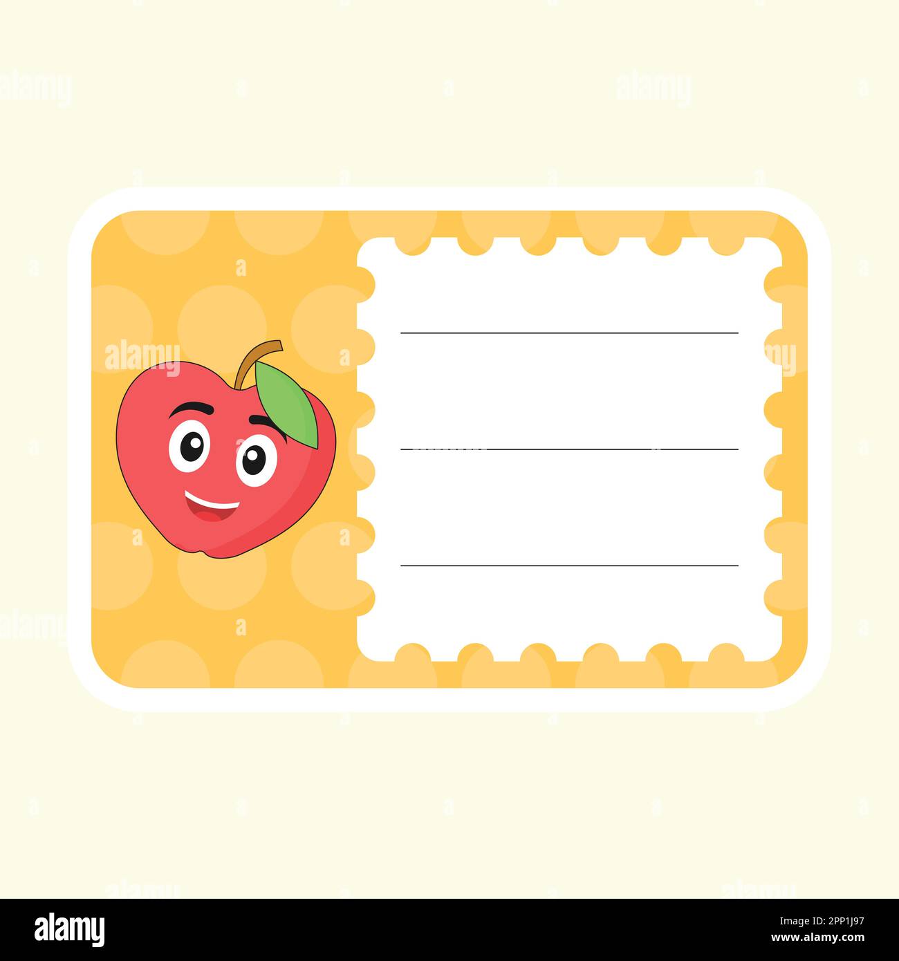 Cartoon Apple Character Frame Or Notebook Label On Pastel Yellow ...