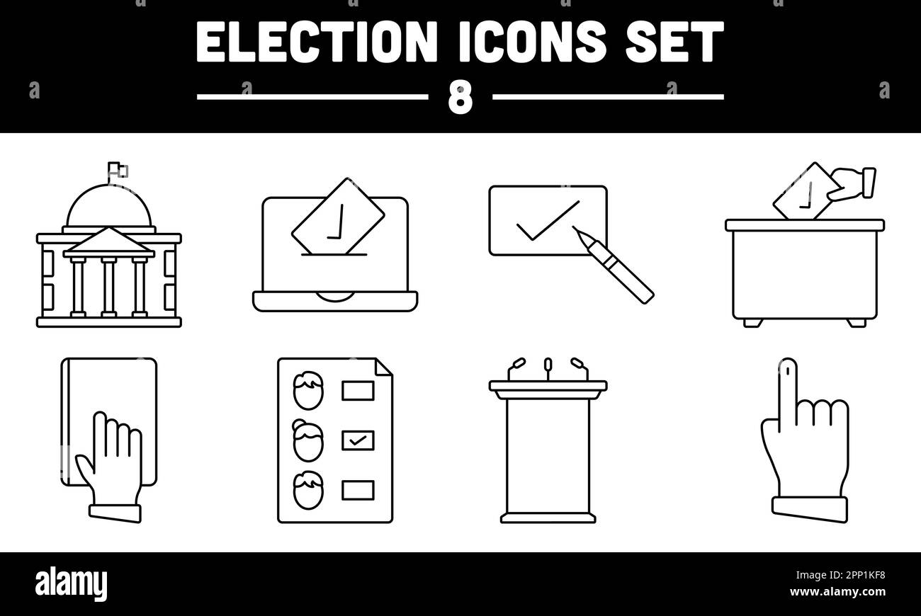 Black Thin Line Art Of Election Icon Or Symbol Set Stock Vector Image ...