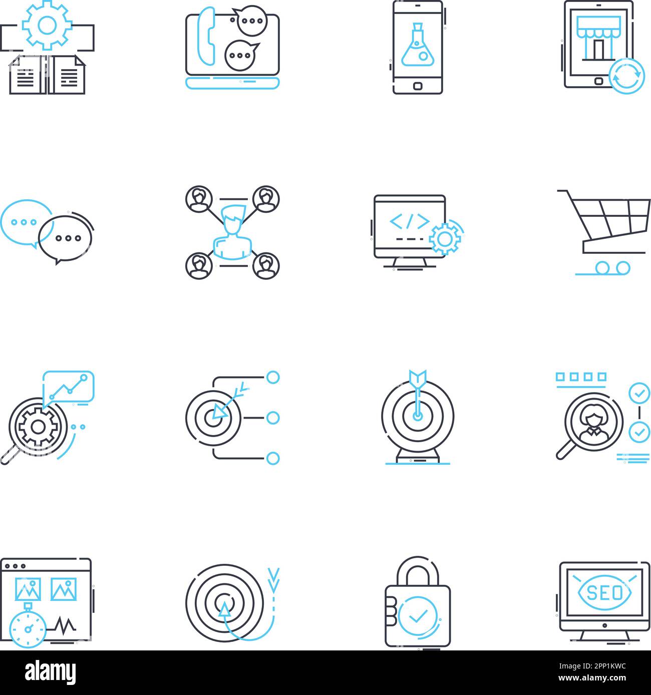 Marketing identity linear icons set. branding, logos, promotion, differentiation, messaging ...