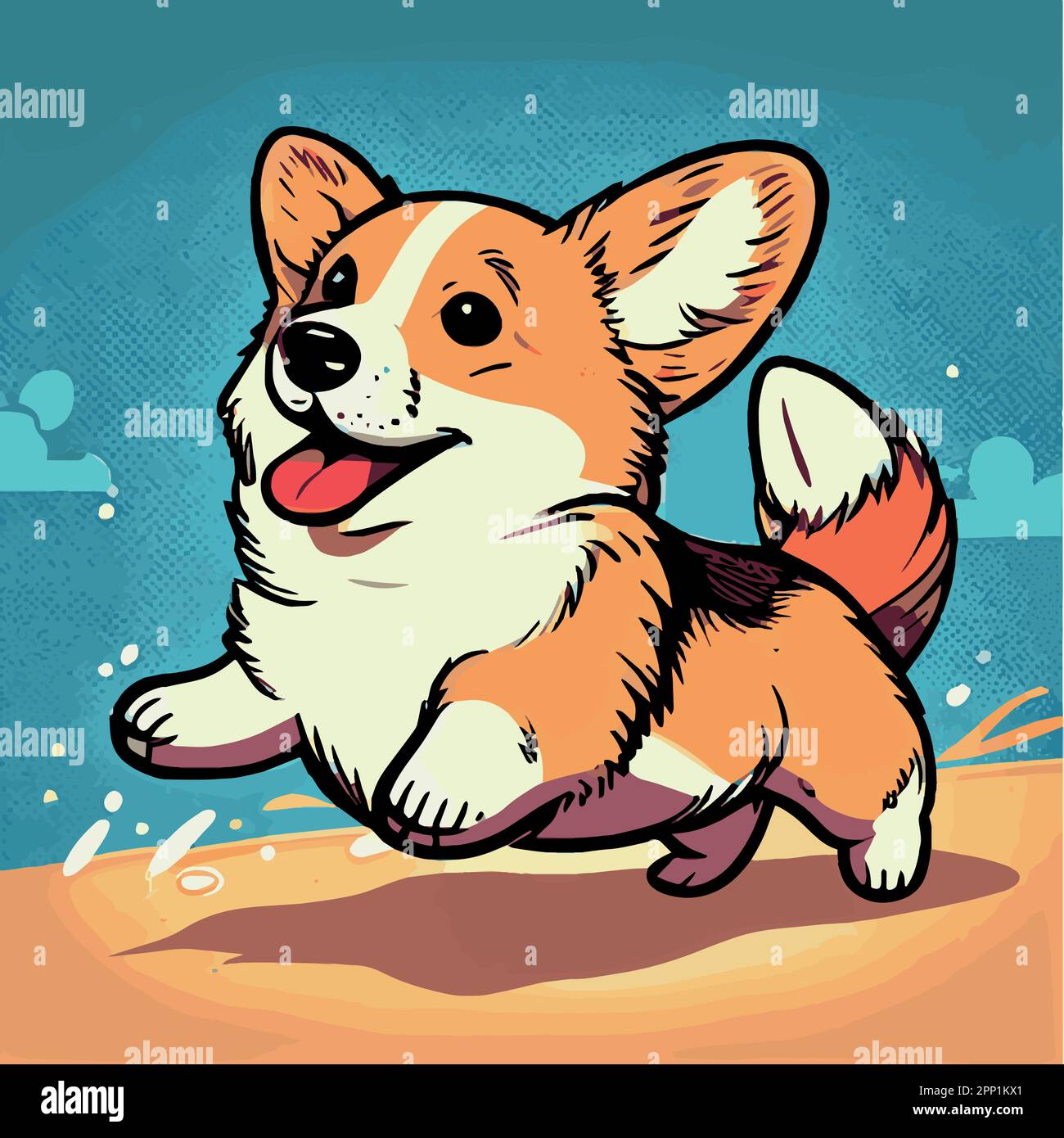 Realistic Corgi dog running on the grass - Vector illustration Stock ...