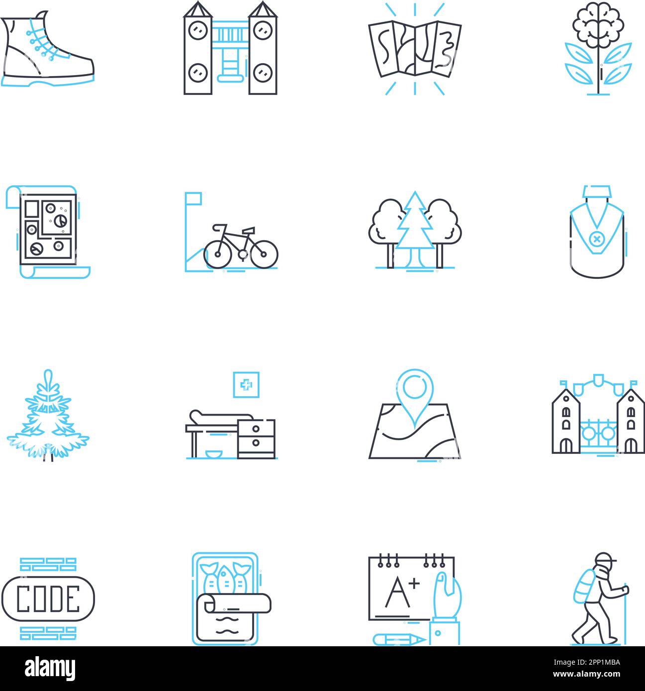 Desert oasis linear icons set. Mirage, Cactus, Sand, Heat, Waterfall ...