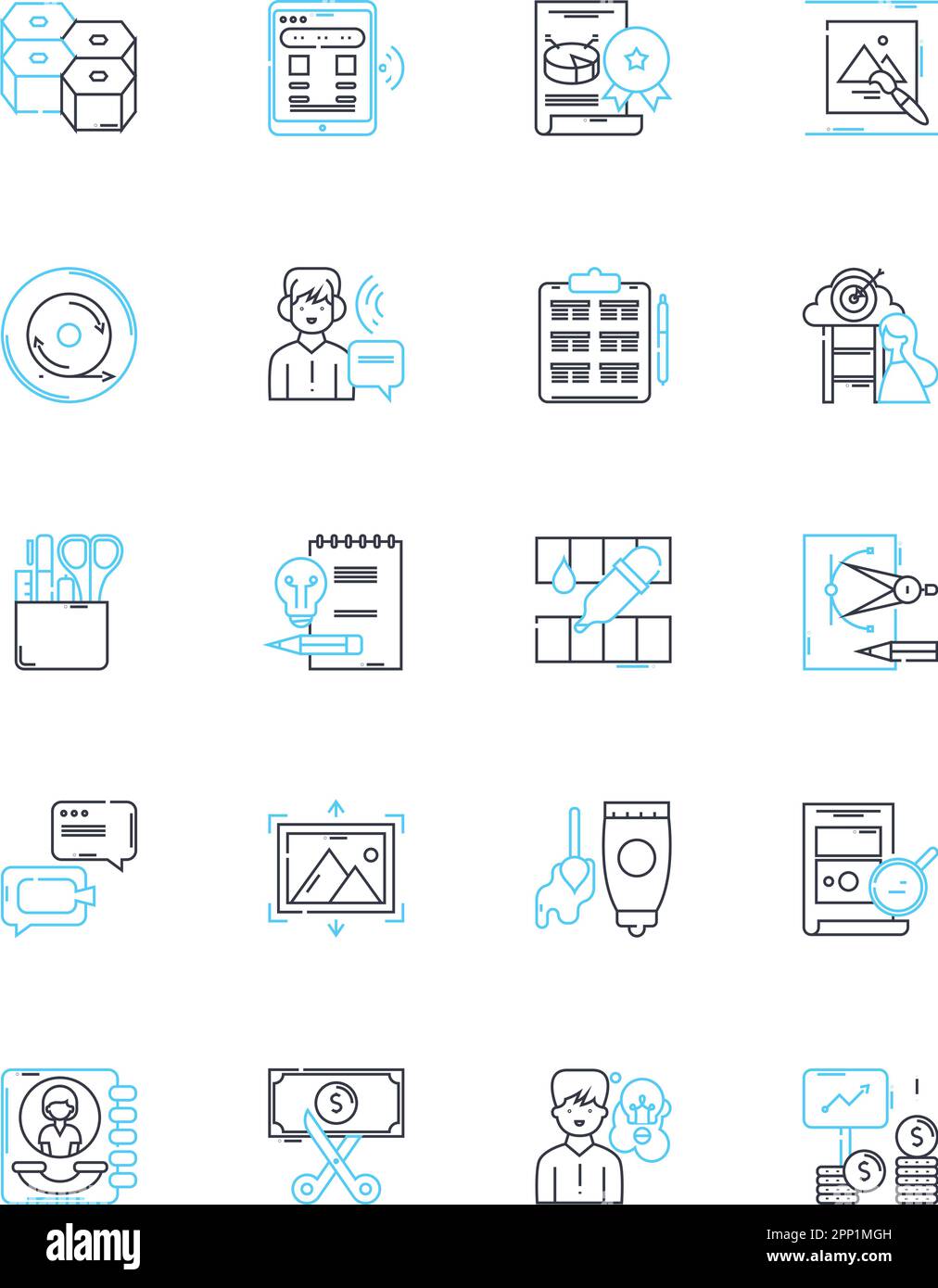 Brand management linear icons set. Reputation, Identity, Perception, Awareness, Consistency ...