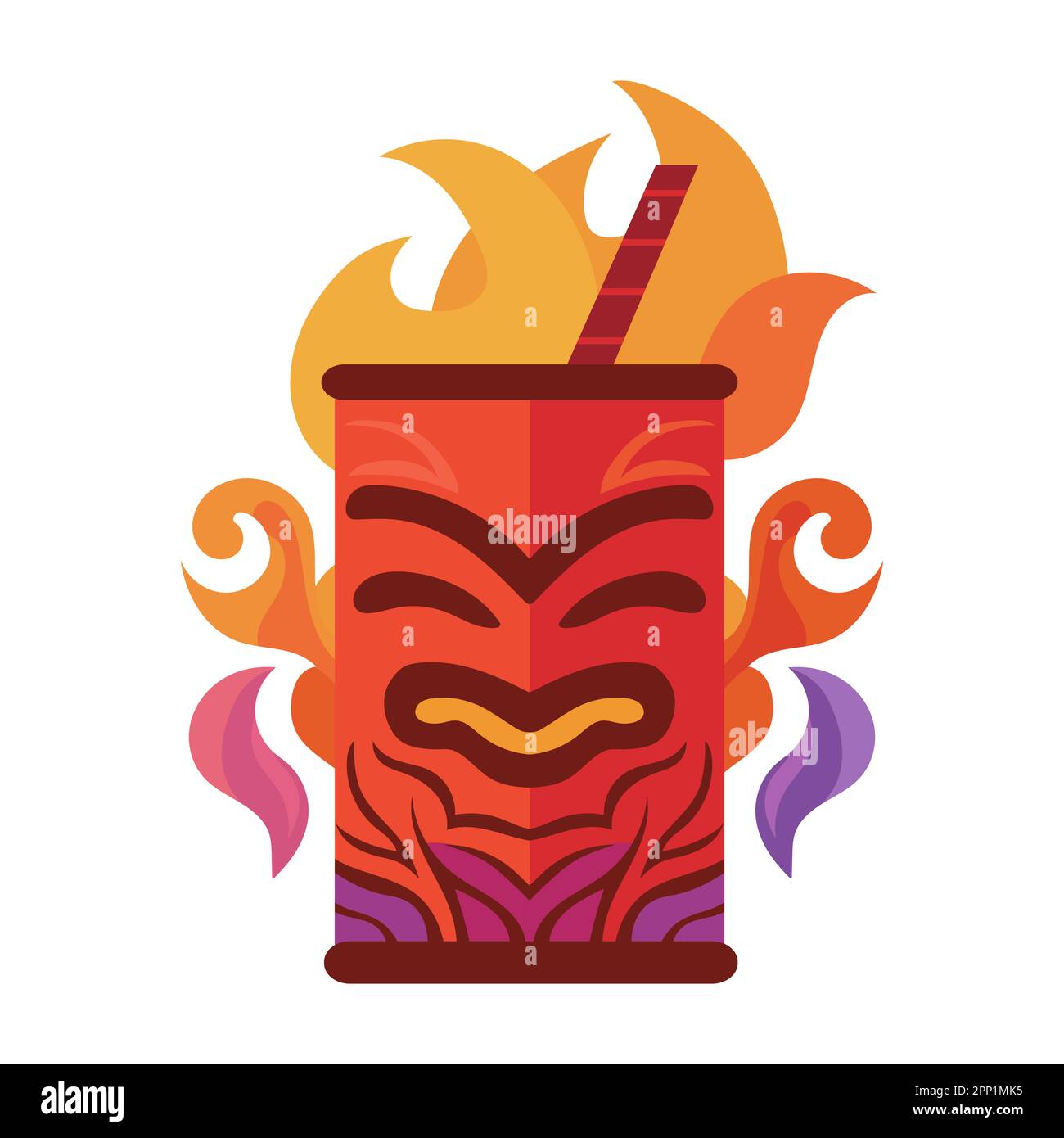 Tiki exotic spicy chilli cocktail in mug with Tiki mask. Hawaiian ...