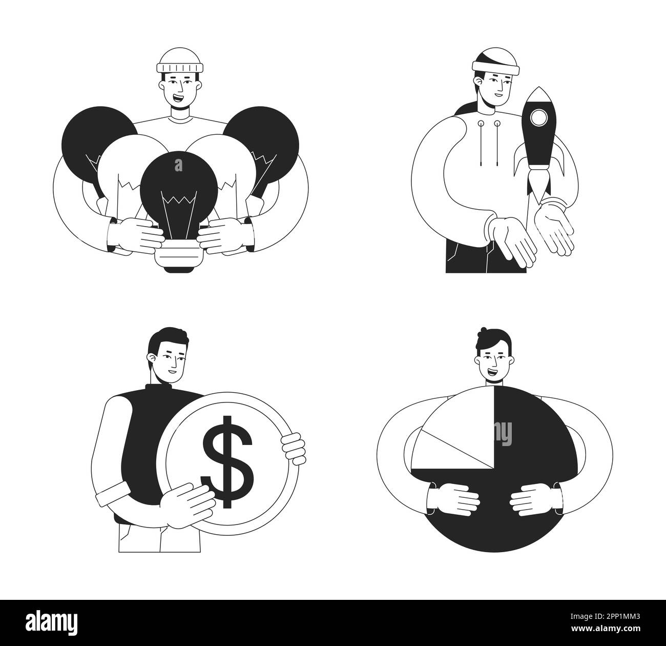 Startup pre launch strategy bw concept vector spot illustrations pack ...