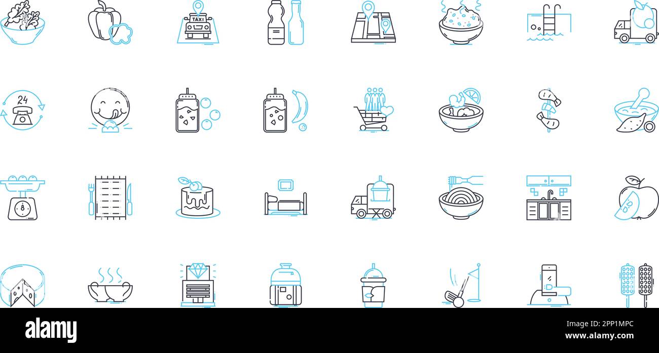 Buffet meals linear icons set. Feast, Spread, All-you-can-eat ...