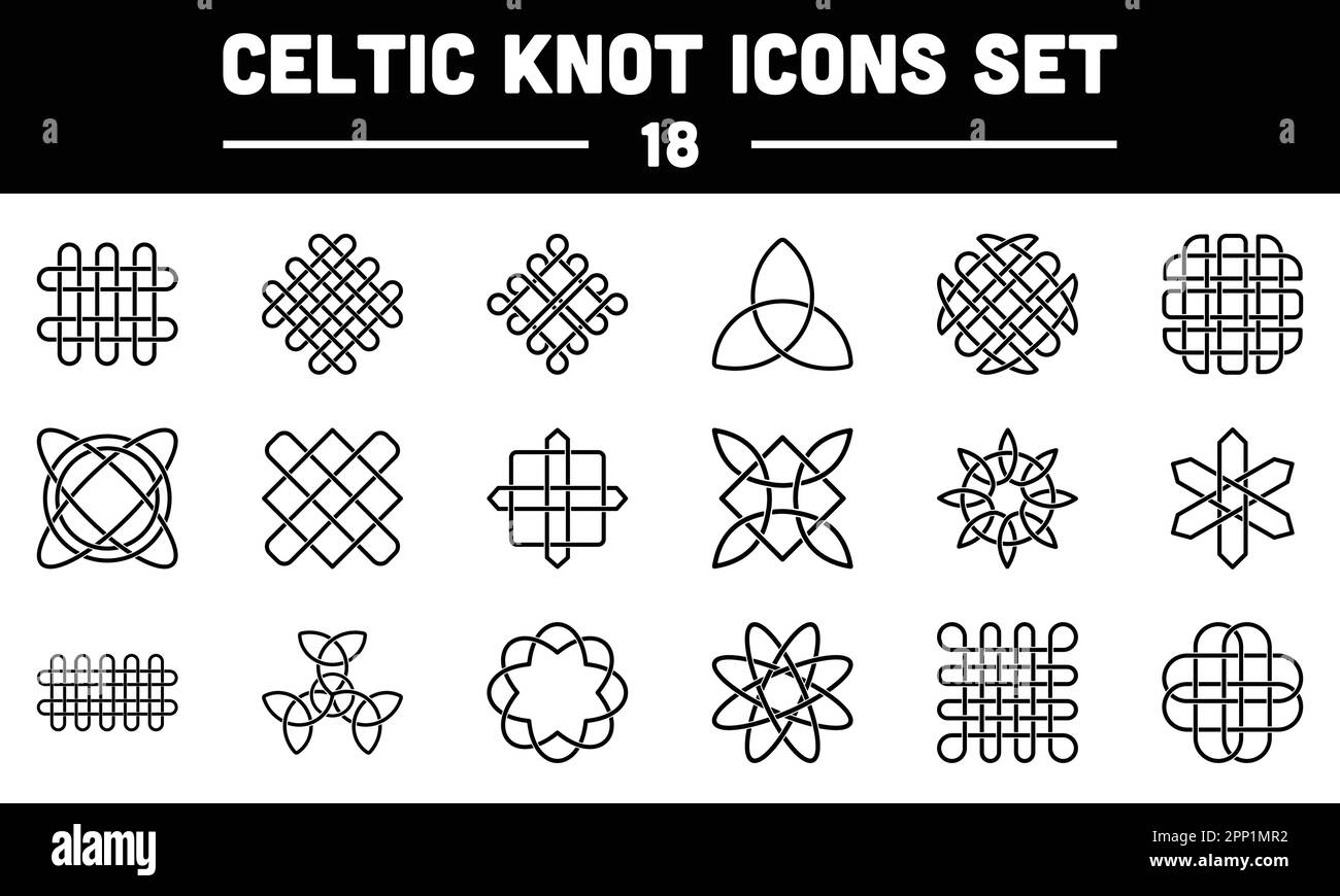 Black Line Art Illustration of Celtic Knot 18 Icon Set Stock Vector ...