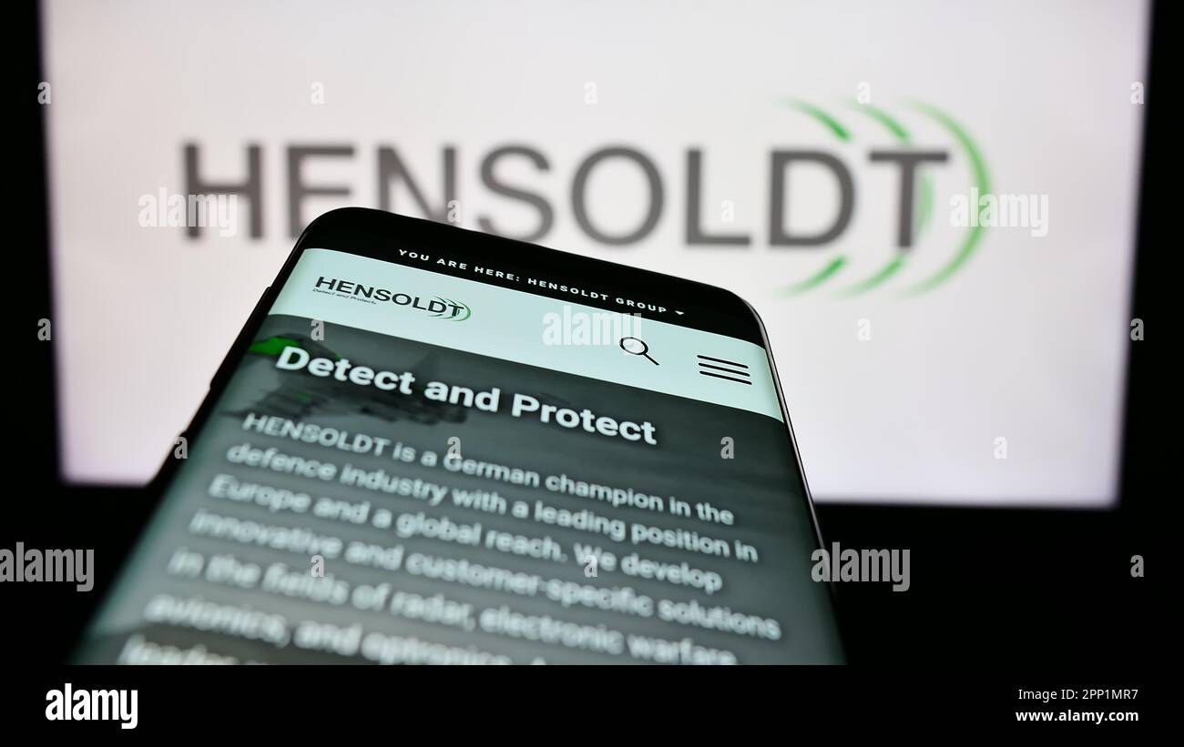 Mobile phone with website of German defense company Hensoldt AG on ...