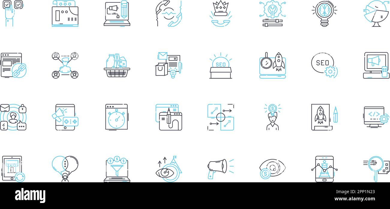 Technological Teamwork Linear Icons Set Collaboration Synergy Integration Coordination