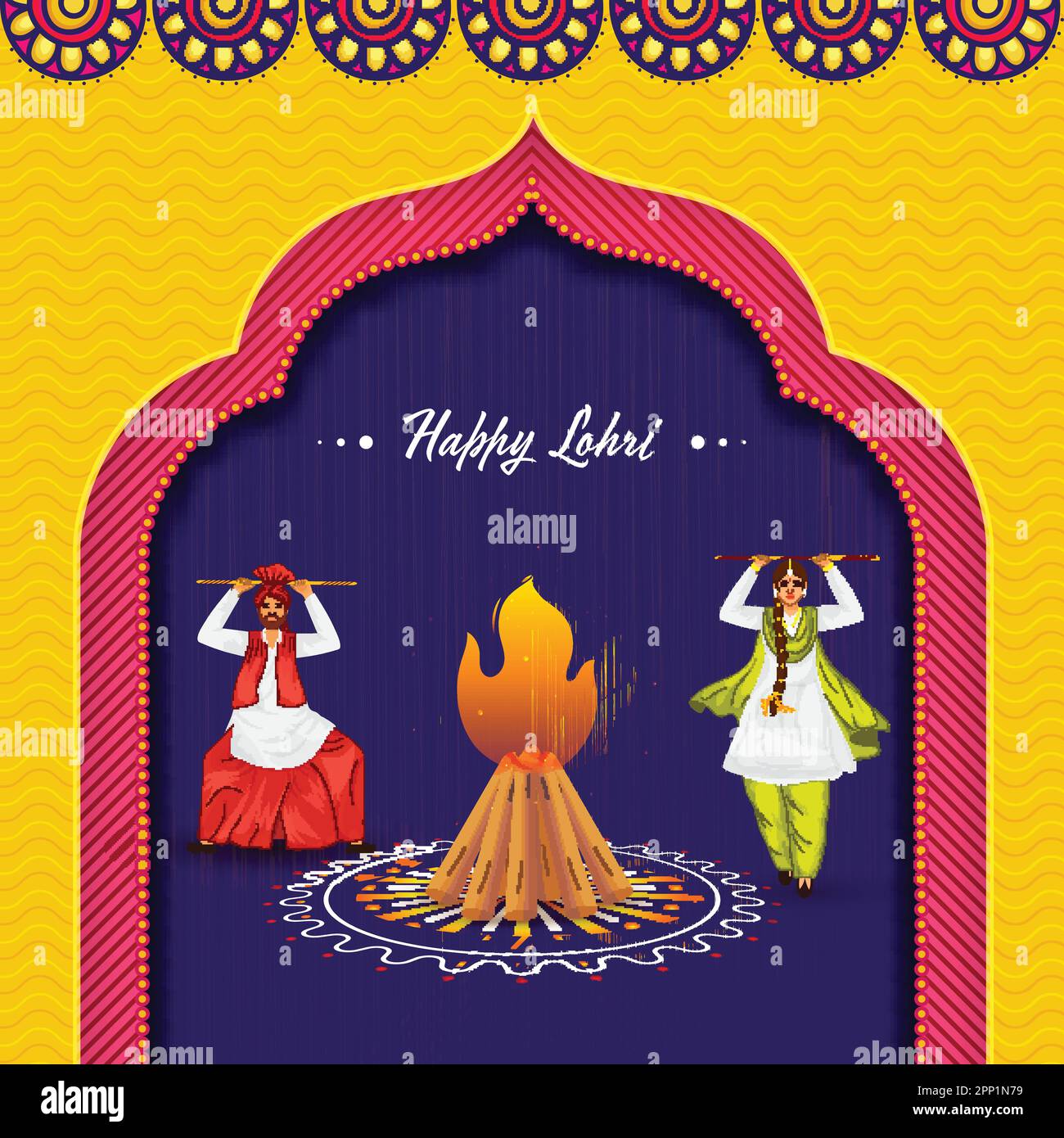 Punjabi Young Couple Performing Bhangra Dance With Khunda In Front Of ...