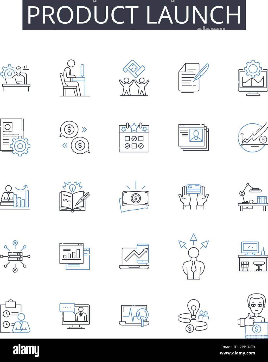 Product launch line icons collection. Memory, Focus, Attention ...