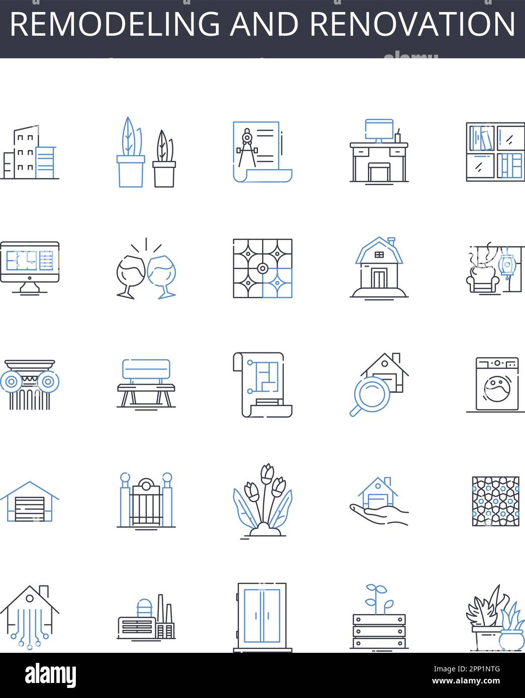 Remodeling and renovation line icons collection. Music, Editing ...