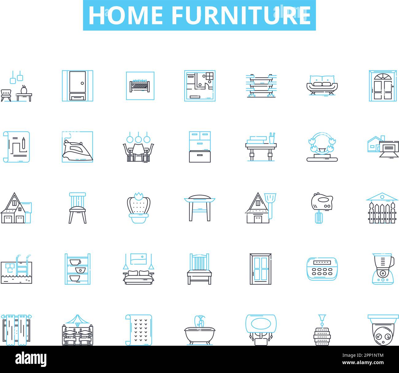 Home Furniture linear icons set. Couch, Sofa, Bed, Chair, Table ...