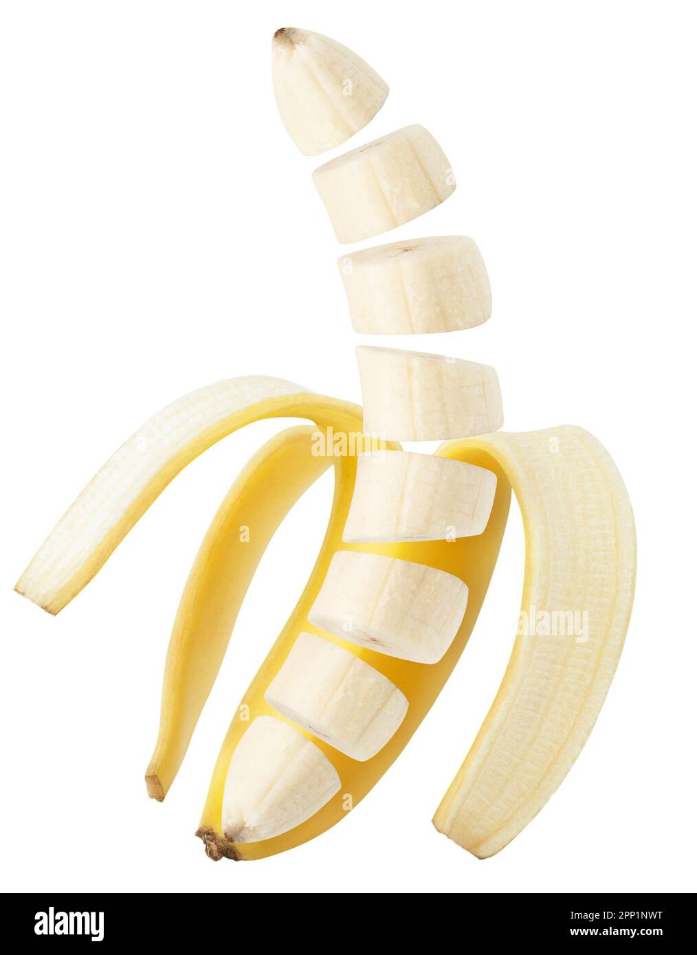 Isolated peeled banana. Sliced banana with core isolated on white, with ...