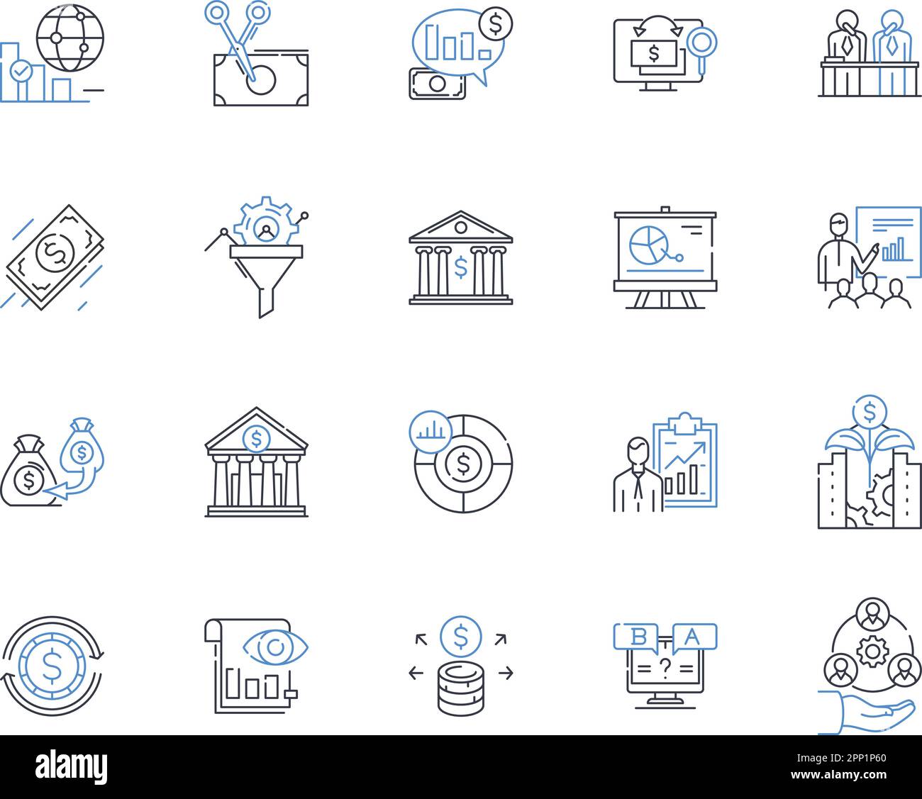 fiscal management line icons collection. Budgeting, Accounting, Investments, Forecasting ...
