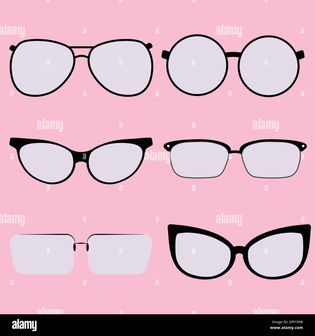 Flat Style Six Specs Frame Shape Collection On Pink Background Stock