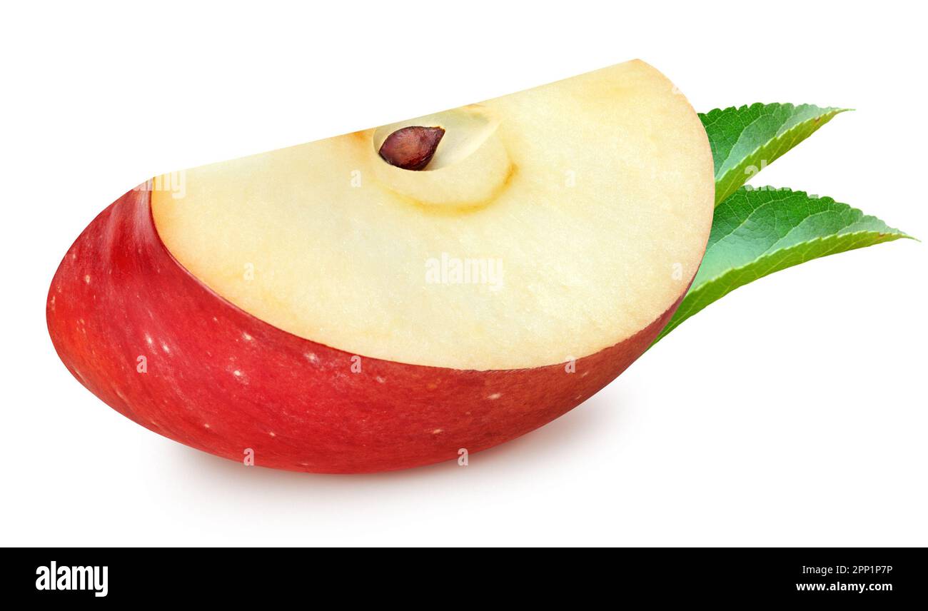 Slice (cut) of apple fruit isolated on white with clipping path Stock ...
