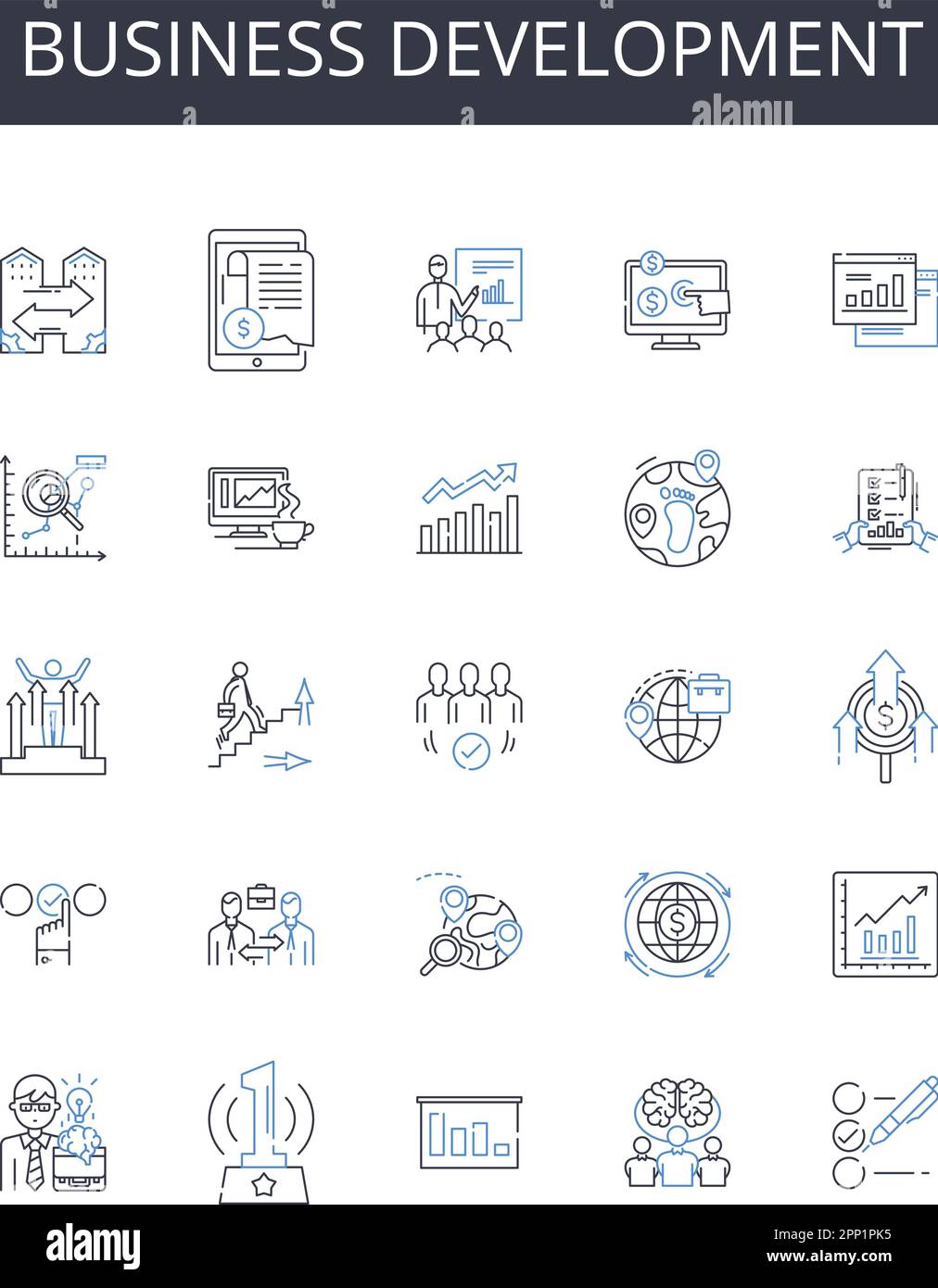 Business development line icons collection. Marketing strategy, Product ...