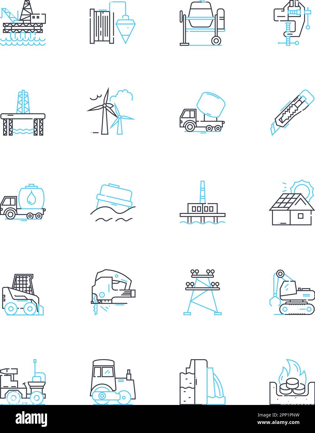 Building trades linear icons set. Carpentry, Roofing, Plumbing, Masonry ...