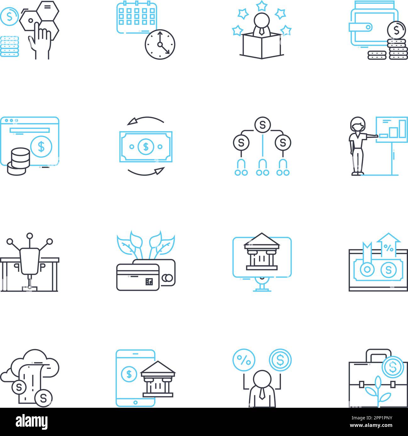 Budget management linear icons set. Frugal, Economize, Thrift ...