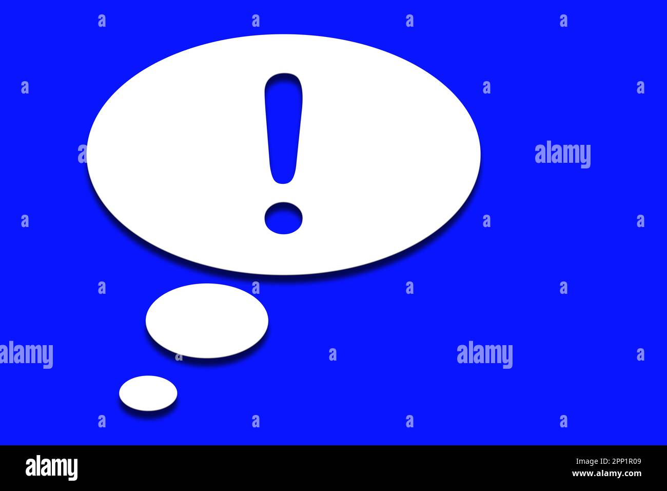 Speech bubble with exclamation mark against blue background Stock Photo ...