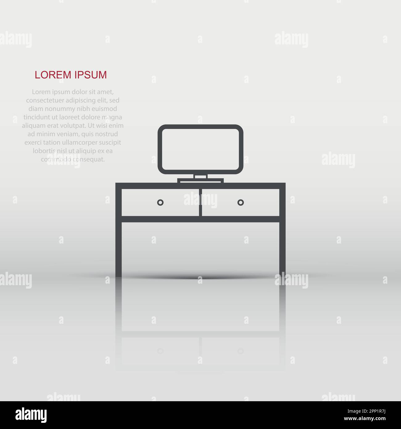 Vector furniture table with laptop computer icon in flat style. Table ...