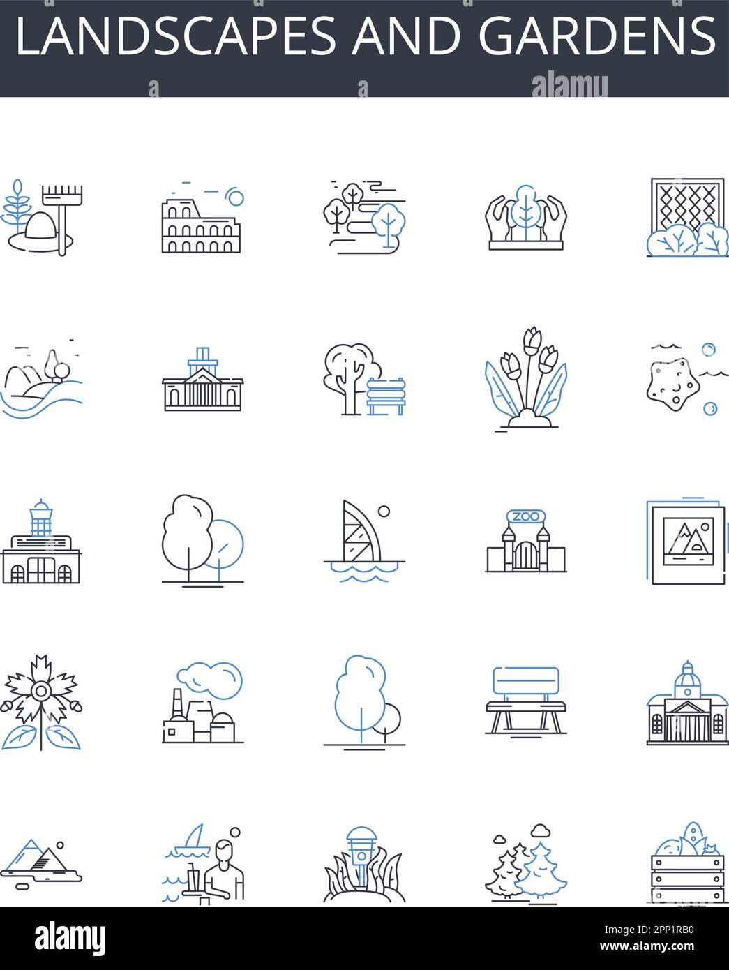 Landscapes And Gardens Line Icons Collection Techniques Methods