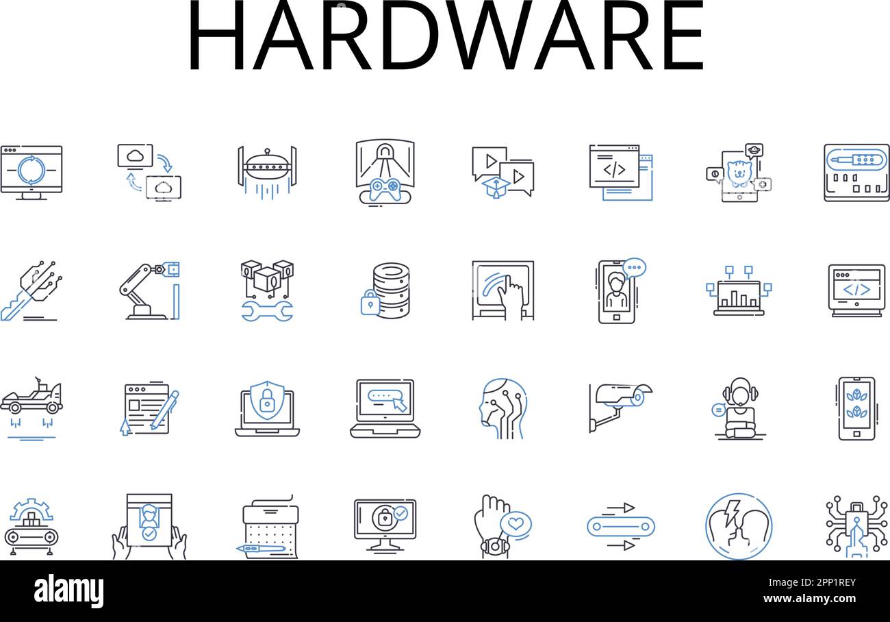 Hardware Line Icons Collection Tools Equipment Devices Compnts