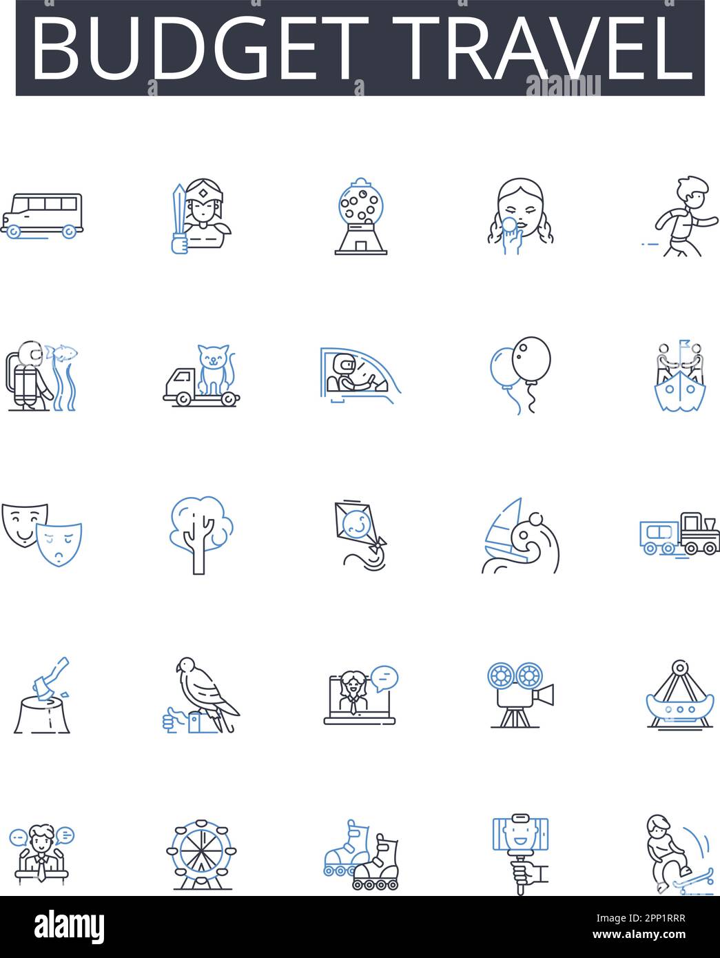 Budget travel line icons collection. Eco-tourism, Boutique hotel, Road ...