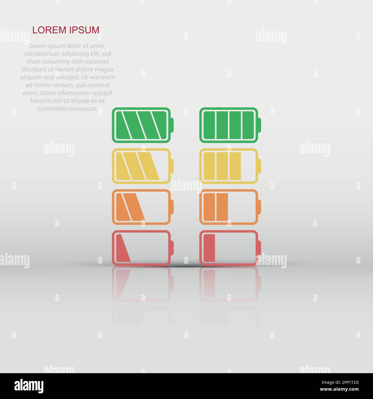 Vector battery icon in flat style. Battery charge level, full and low ...