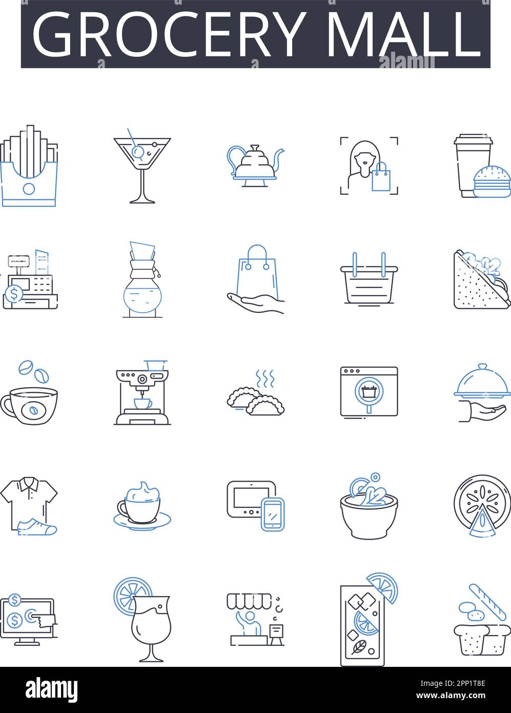 Grocery mall line icons collection. Supermarket, Grocery store, Convenience store, Market ...