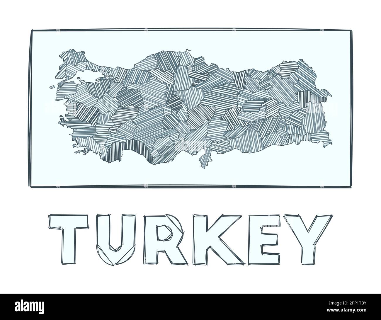 Sketch map of Turkey. Grayscale hand drawn map of the country. Filled ...