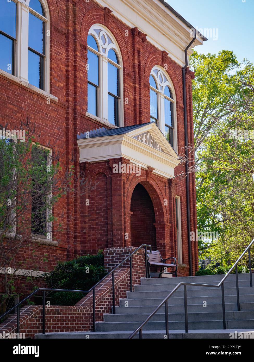 The red building entrance with a staircase. Clemson University, South ...