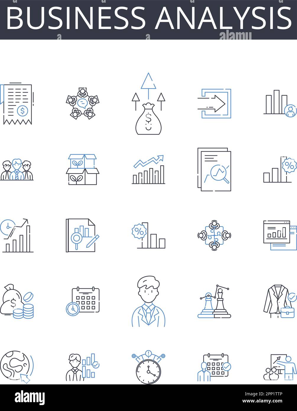 Business analysis line icons collection. Market research, Financial ...