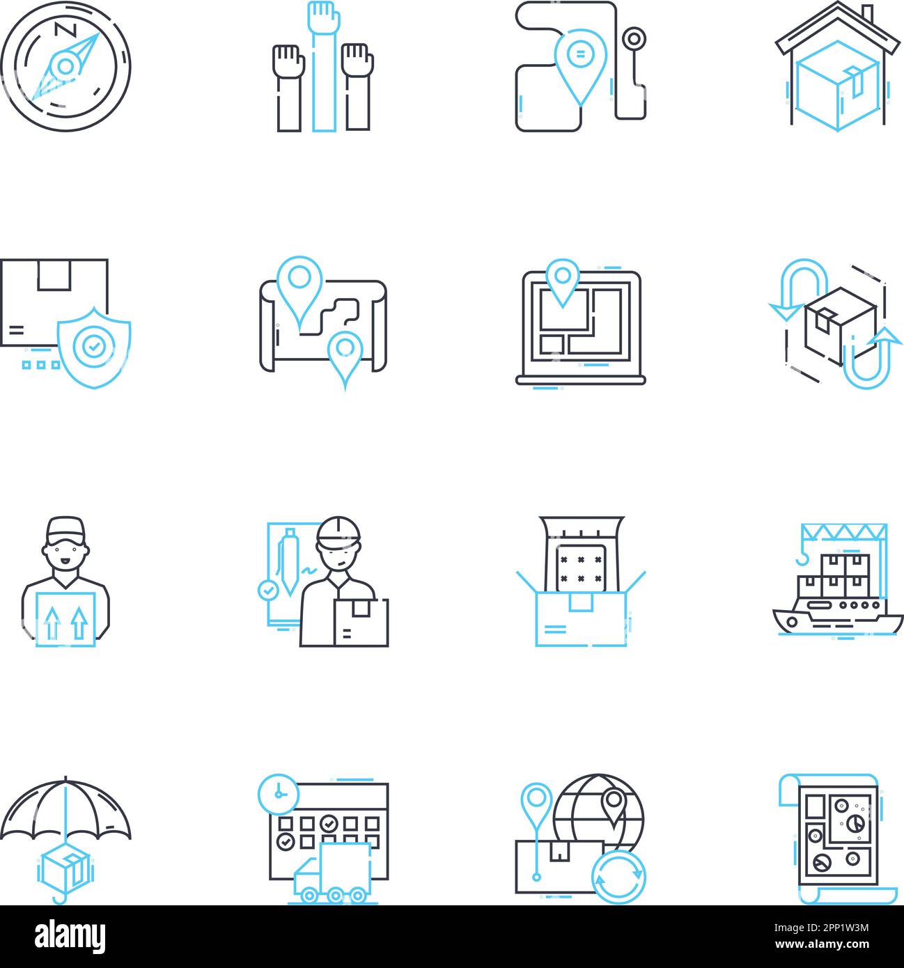 Dispatch and transport linear icons set. Delivery, Shipping, Logistics, Freight, Shipment ...