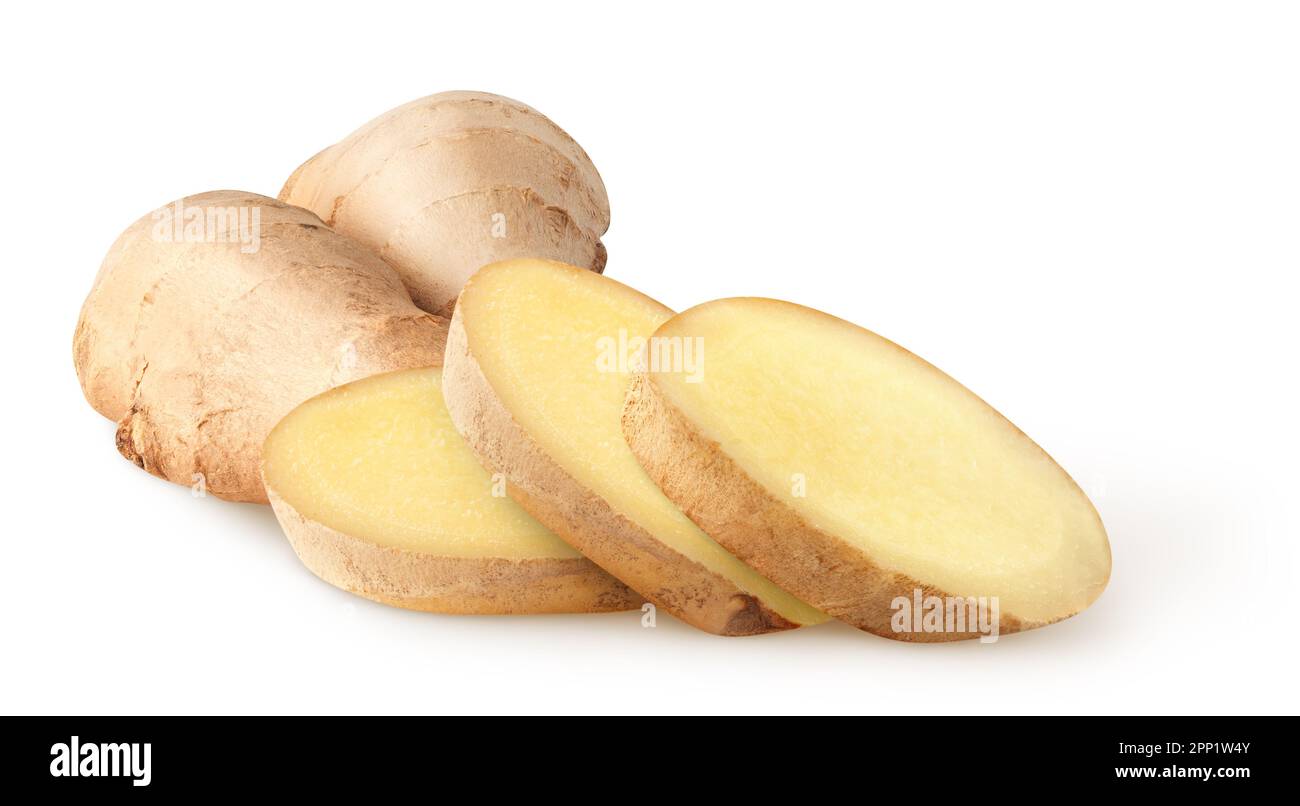 Isolated ginger. Raw ginger root with slices isolated on white ...