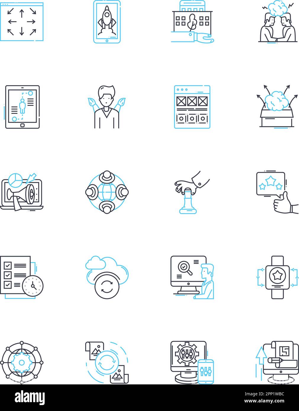 Company organization linear icons set. Vision, Mission, Values, Culture ...