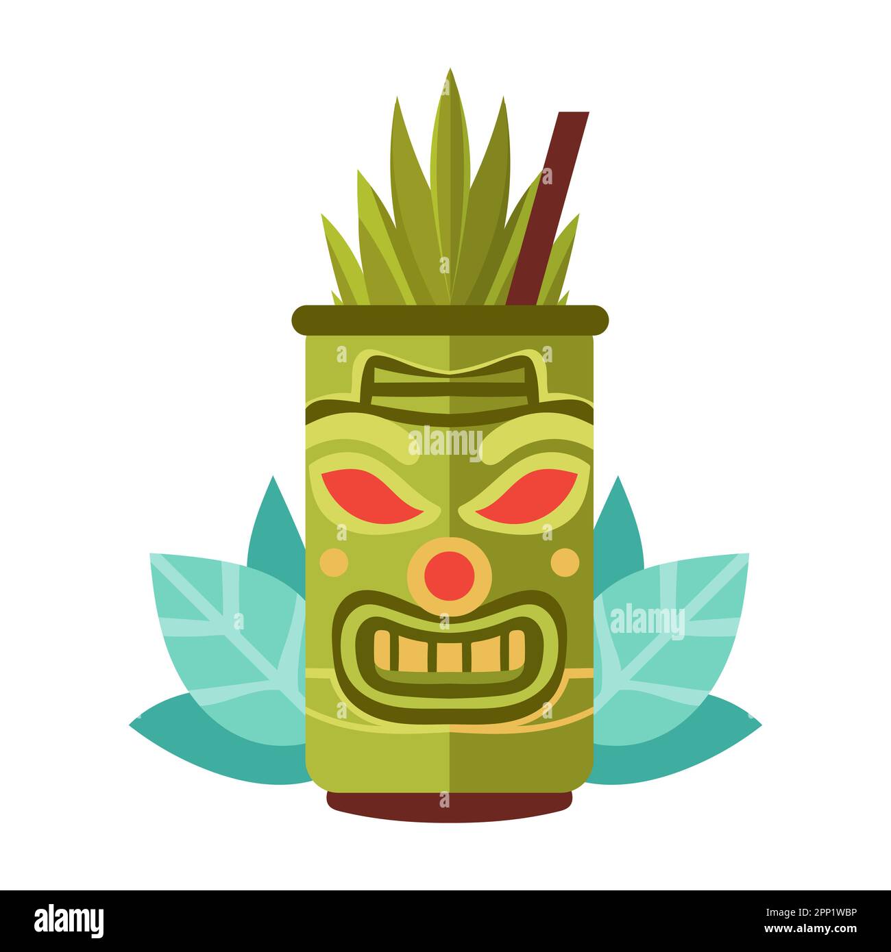 Tiki exotic cocktail in mug with Tiki mask. Hawaiian traditional ...