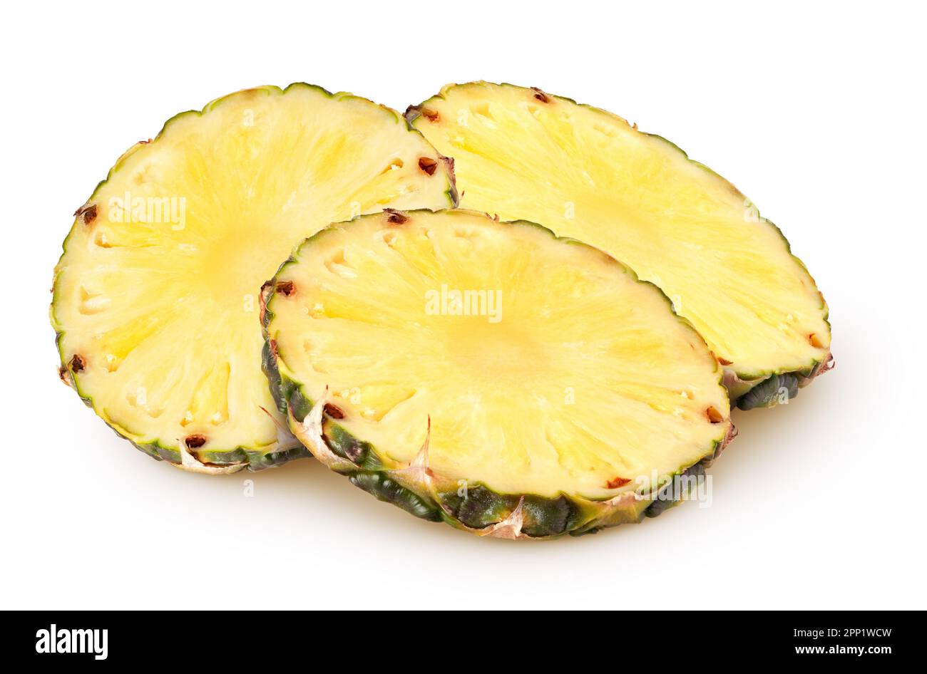 Isolated pineapple slices. Sliced raw pineapple fruit isolated on white ...