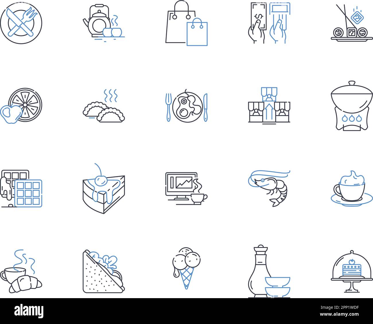 Cafeteria line icons collection. Food, Lunch, Snacks, Coffee, Breakfast ...