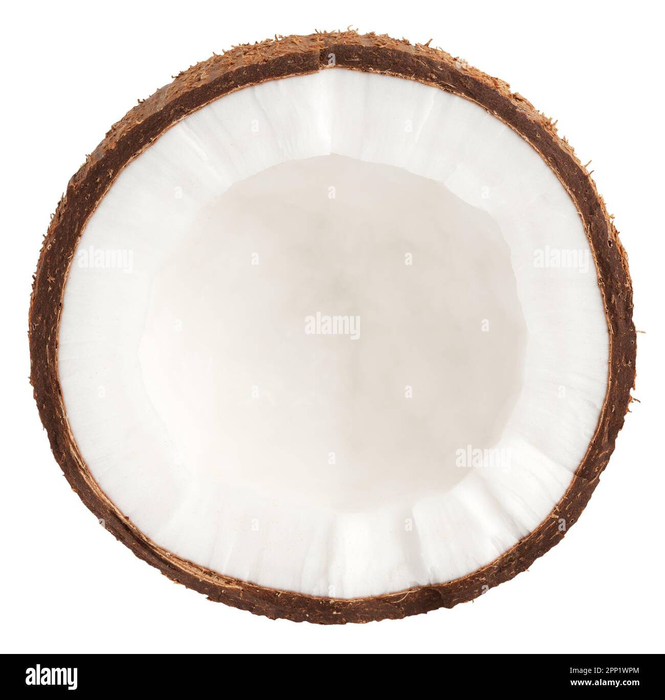 Isolated coconut. Half of coconut, topw view, isolated on white, with ...