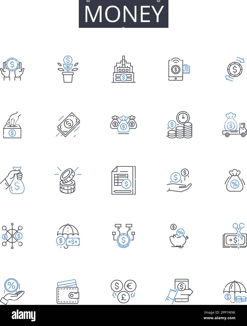 Money line icons collection. Wealth, Currency, Cash, Dough, Bucks ...