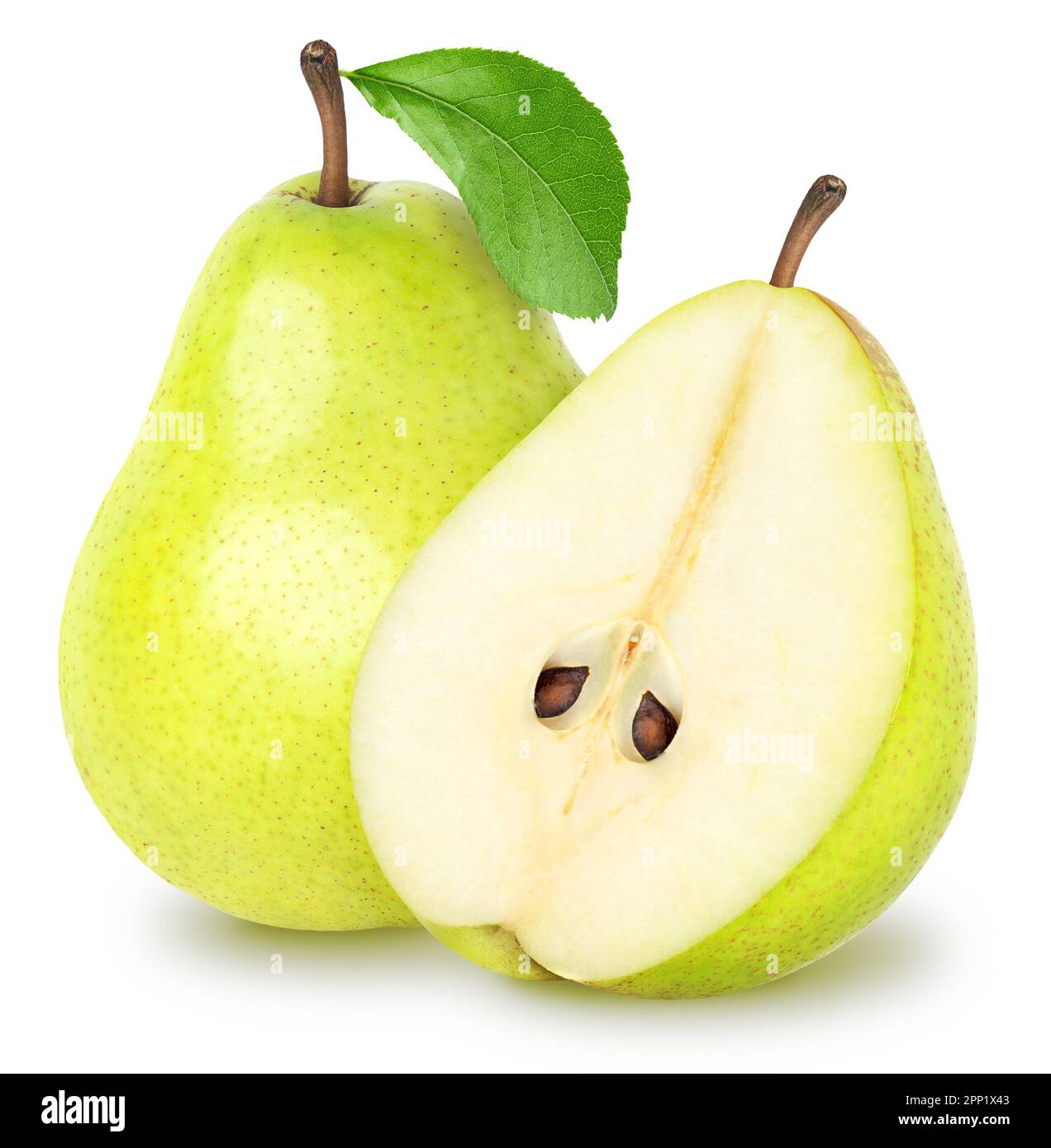 Pear with a half isolated on white, clipping path Stock Photo - Alamy