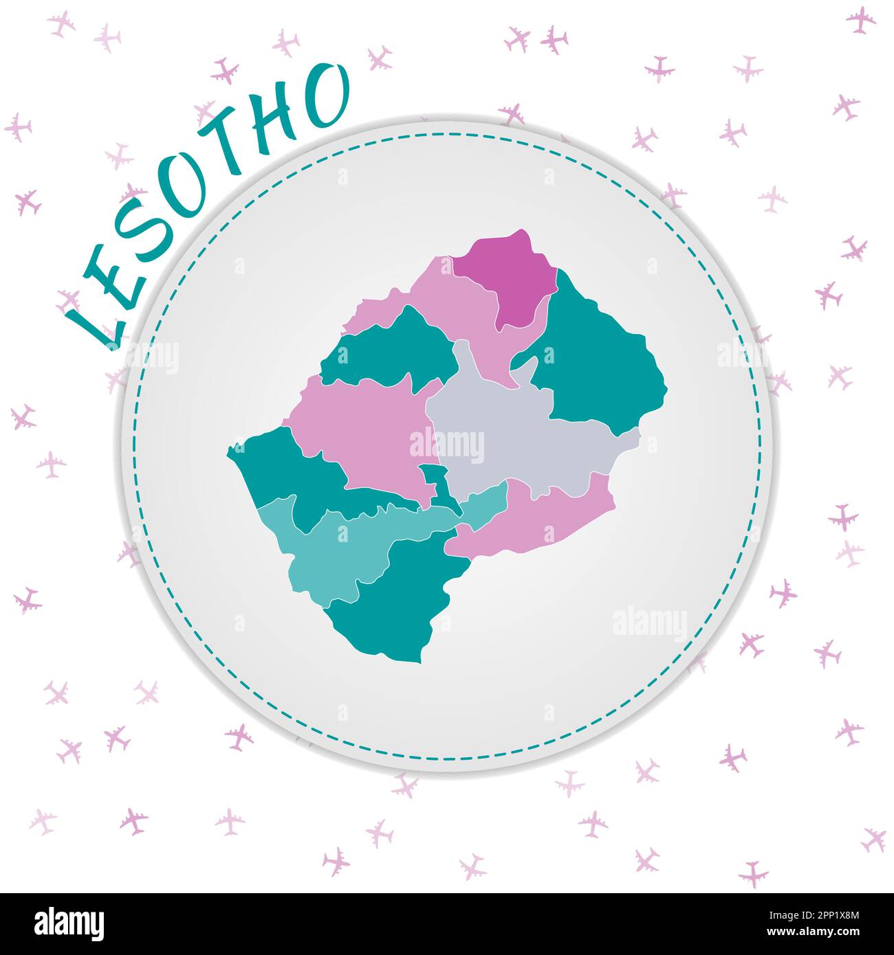 Lesotho map design. Map of the country with regions in emerald-amethyst ...