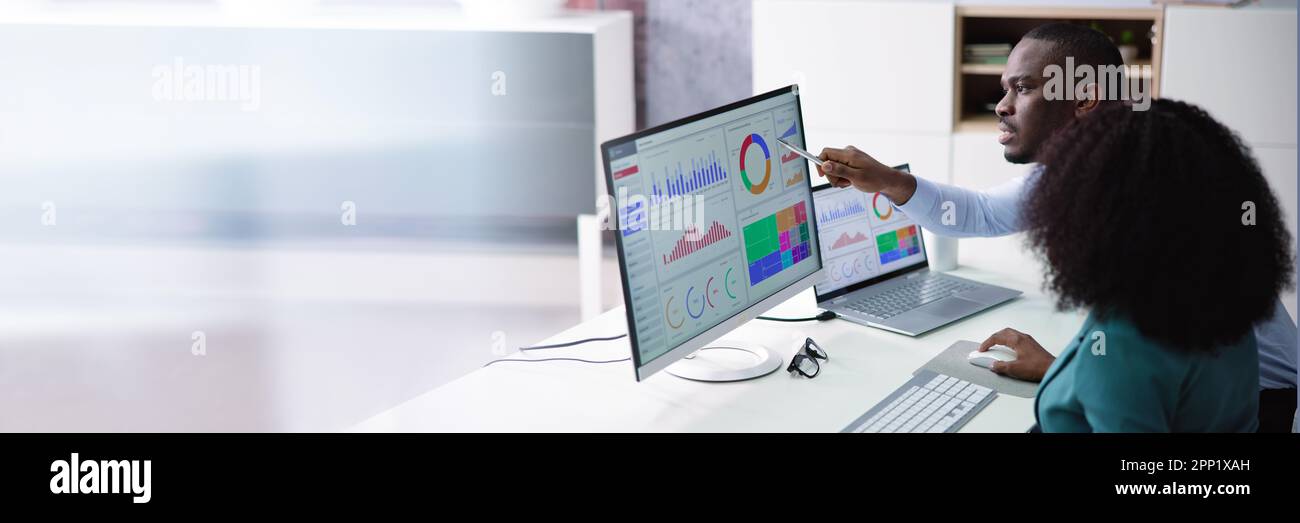 African American Data Analyst Using Data Analytics KPI Dashboard Stock ...